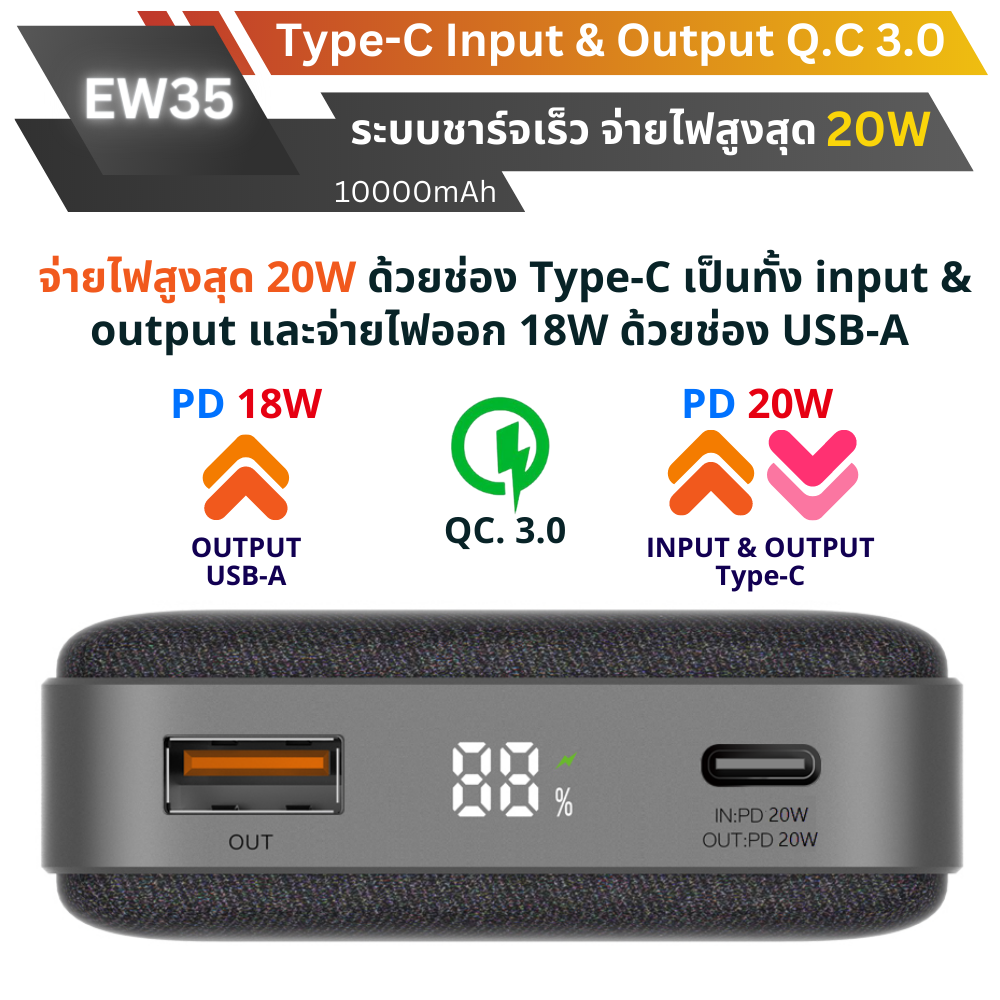 Eloop EW35 Powerbank 10000mAh Fast Charge 20W จัดส่งฟรี! – EloopThailand