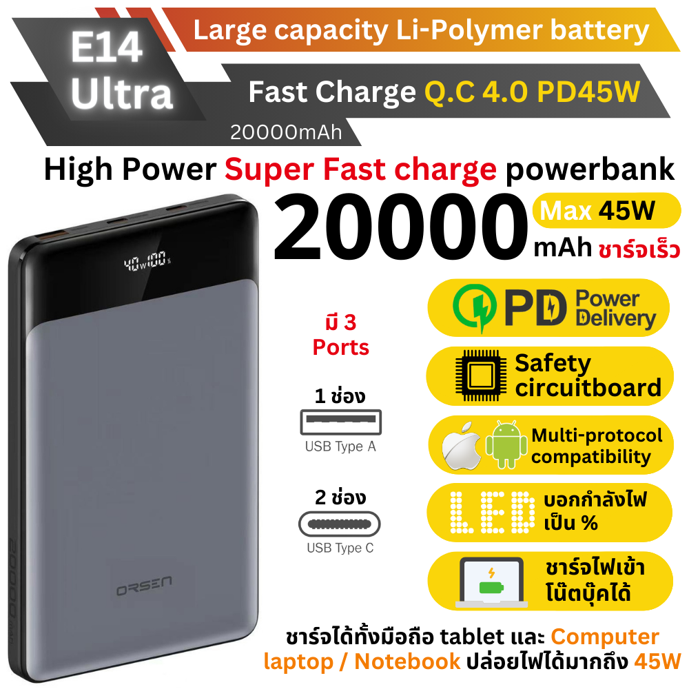ใหม่! Eloop E14 Ultra Powerbank 20000mAh Super Fast Charge 45W ...