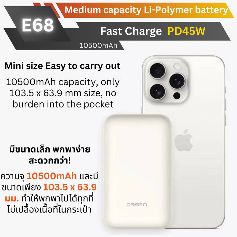 Eloop E68 Powerbank 10500mAh Cable Built-in Super Fast Charge 45W ...