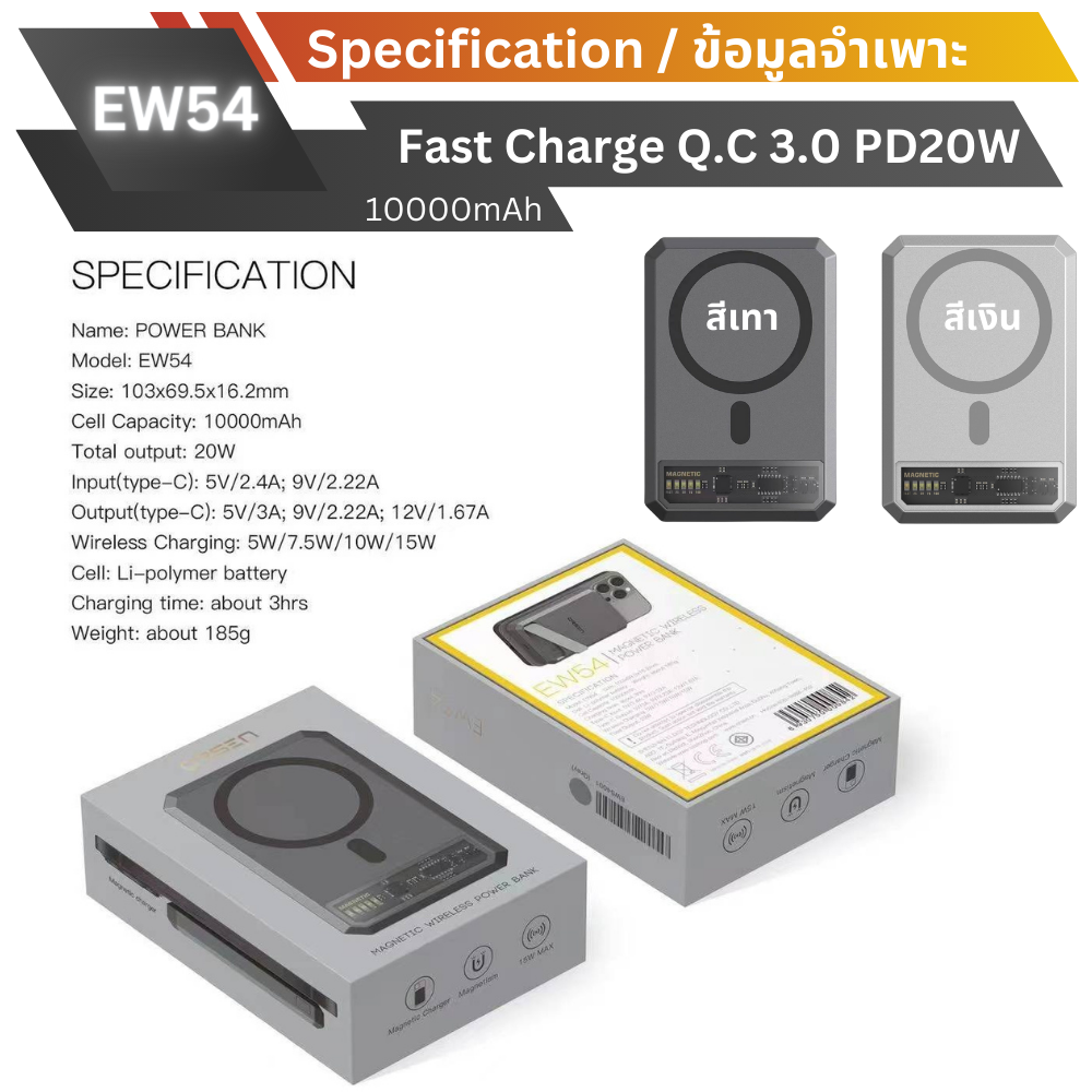 ใหม่ Eloop MagSafe! EW54 Magnetic Powerbank 10000mAh ส่งฟรี – EloopThailand
